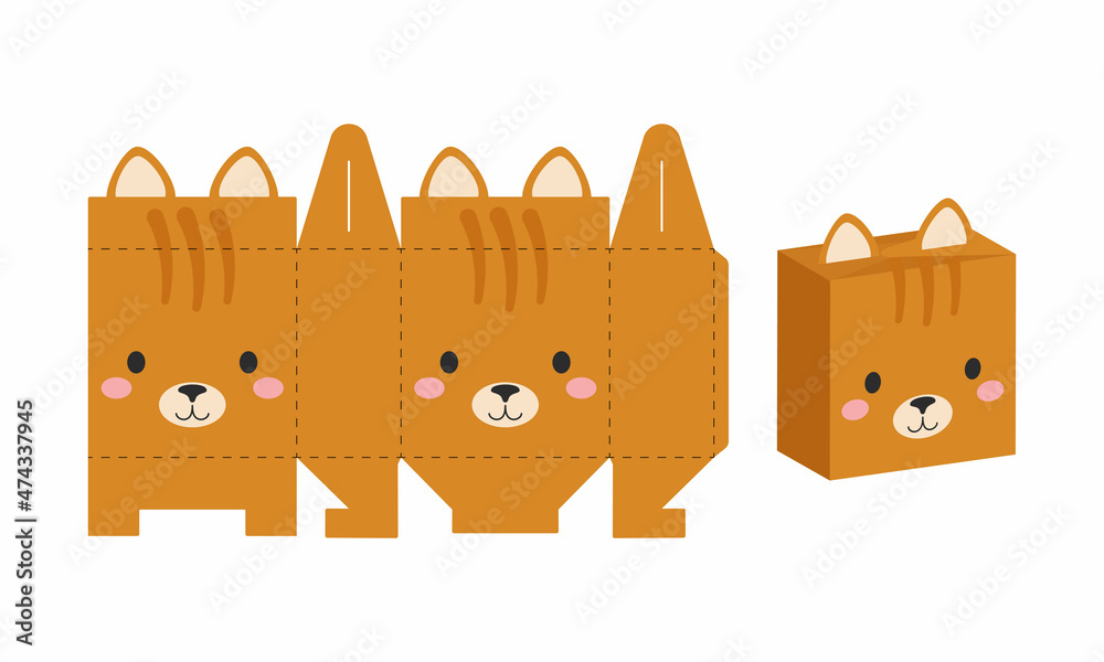 Simple packaging favor box cat design for sweets, candies, presents ...
