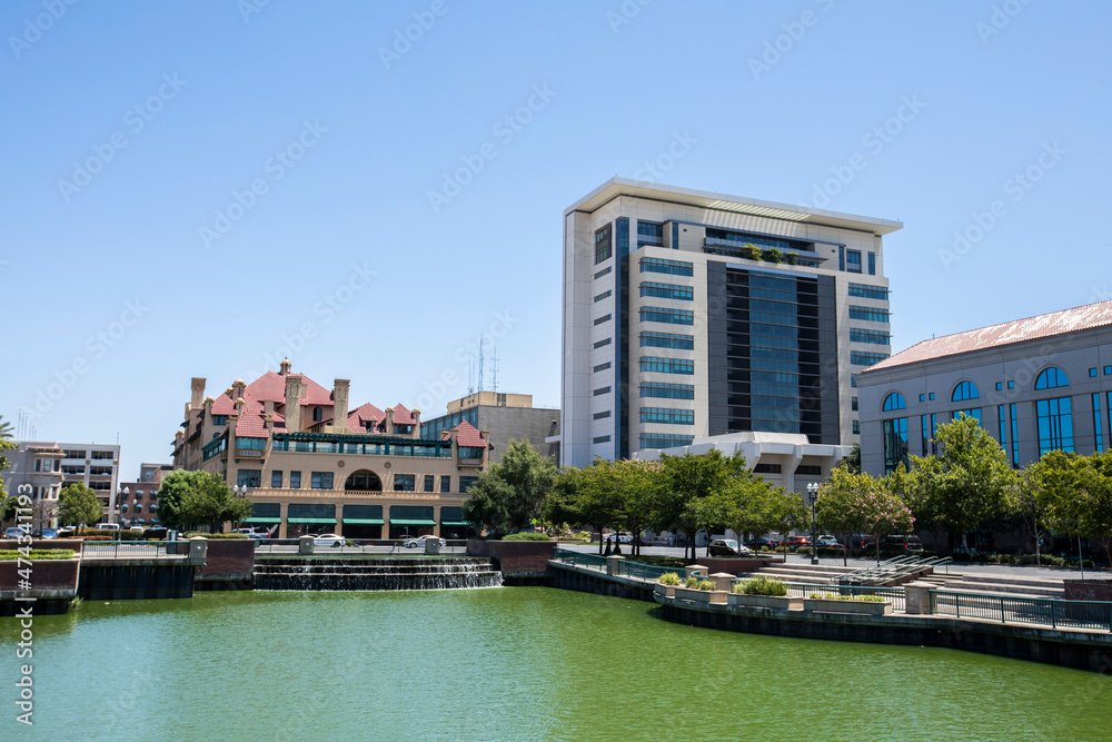 Daytime view of the downtown city center of Stockton, California, USA ...