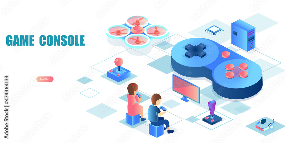 Vector of children playing video game with television and console ...