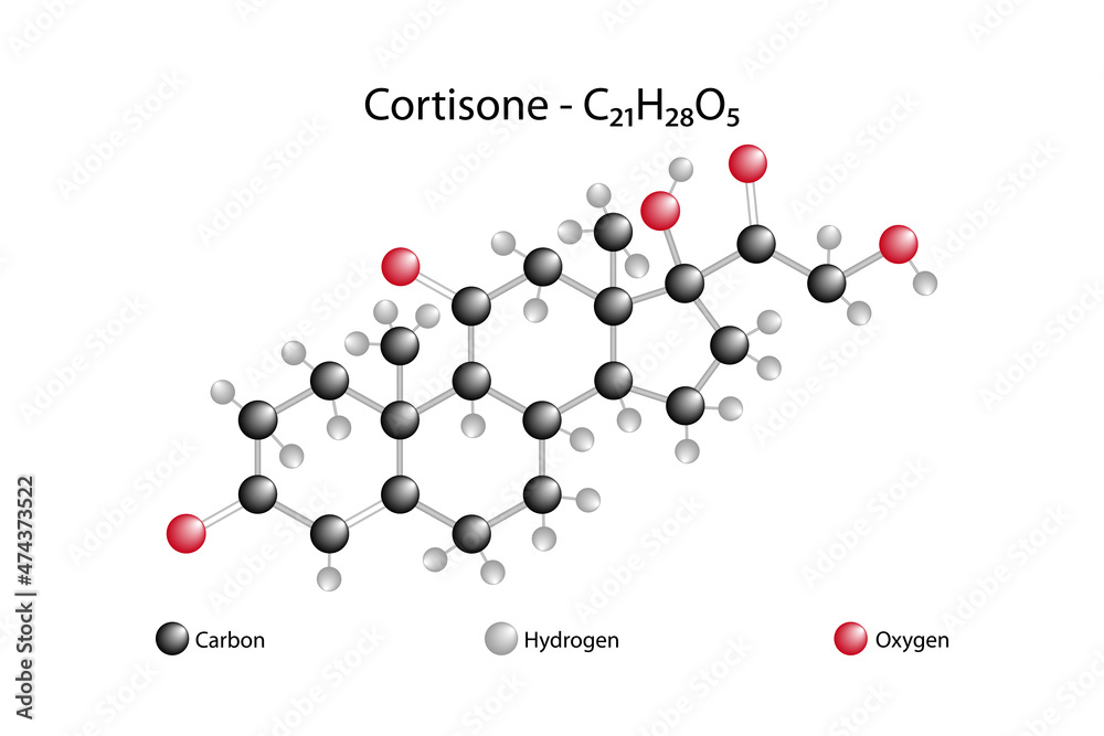 Vetor de Molecular formula of cortisone. Cortisone is a hormone with ...