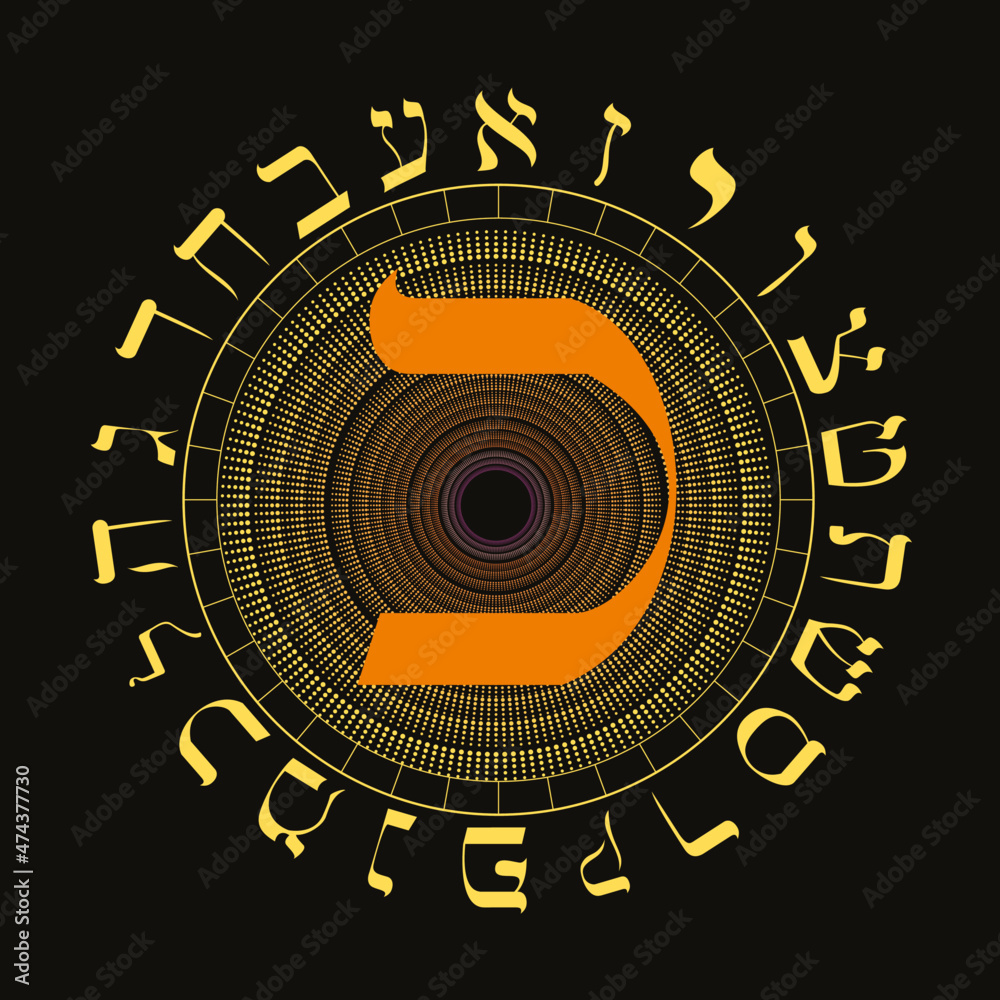 Vector illustration of the Hebrew alphabet in circular design. Hebrew ...