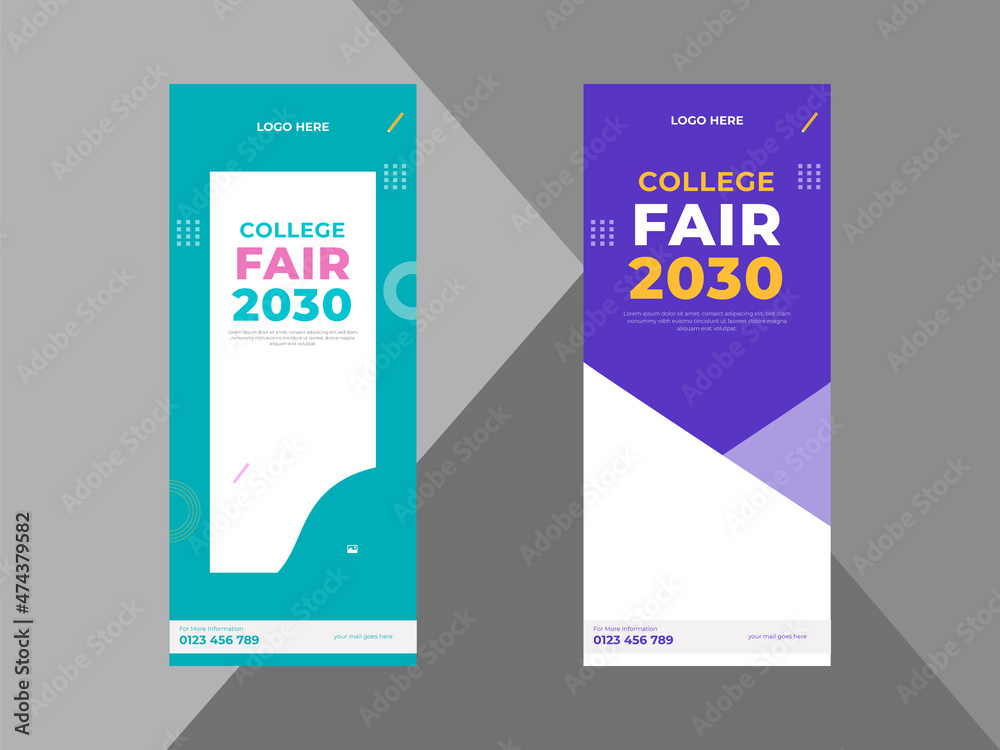 college fair roll up banner design template. college conference poster ...