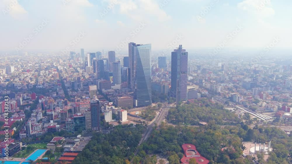 Mexico City: Aerial view of capital city of Mexico, park Bosque de ...
