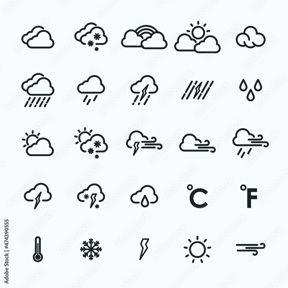 weather forecast sign, outline weather icon set. Stock Vector | Adobe Stock
