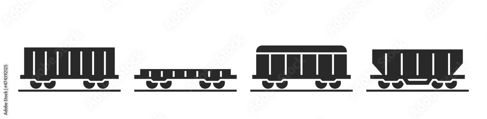 Cargo train wagon icon set. railway freight cars vector images. railway ...