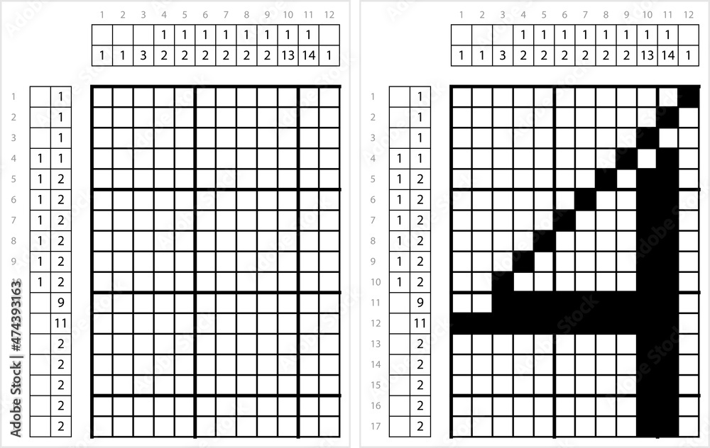 Number Four Nonogram Pixel Art M_2112002 Stock Vector | Adobe Stock