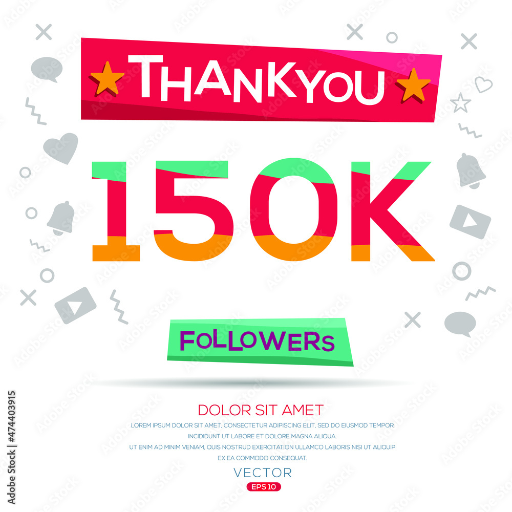 Creative Thank you (150k, 150000) followers celebration template design ...