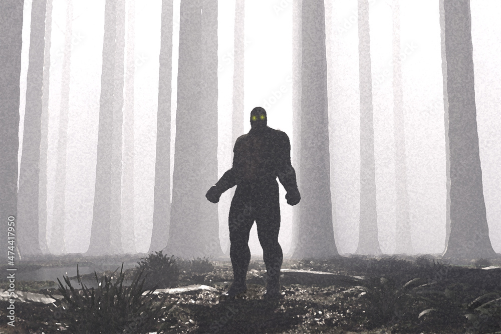 Bigfoot cryptid standing in a mystical forest Stock Illustration ...
