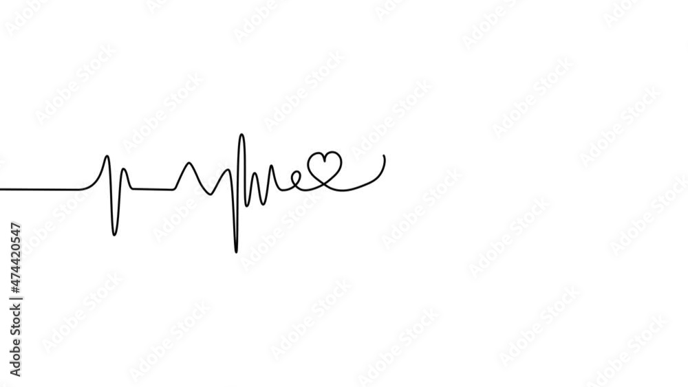 Self draws line heartbeat and heart, lettering love. electrocardiogram ...