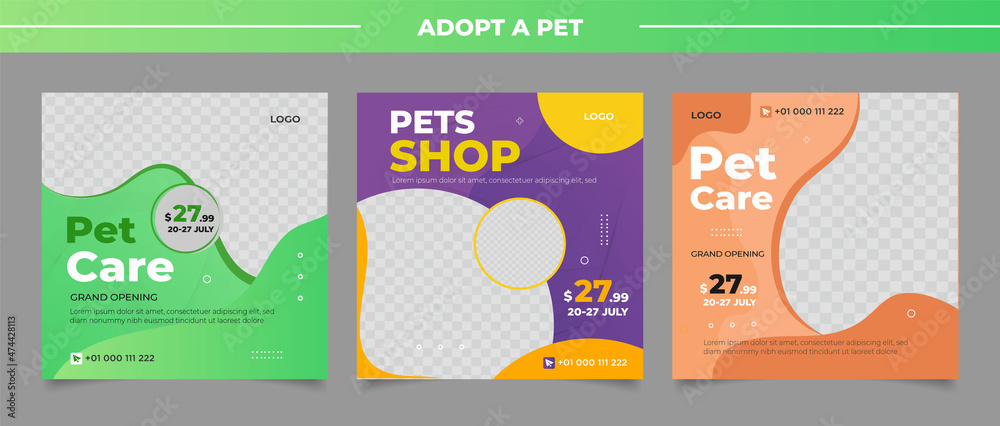Pet shop social media post template design with photo collage. Stock ...