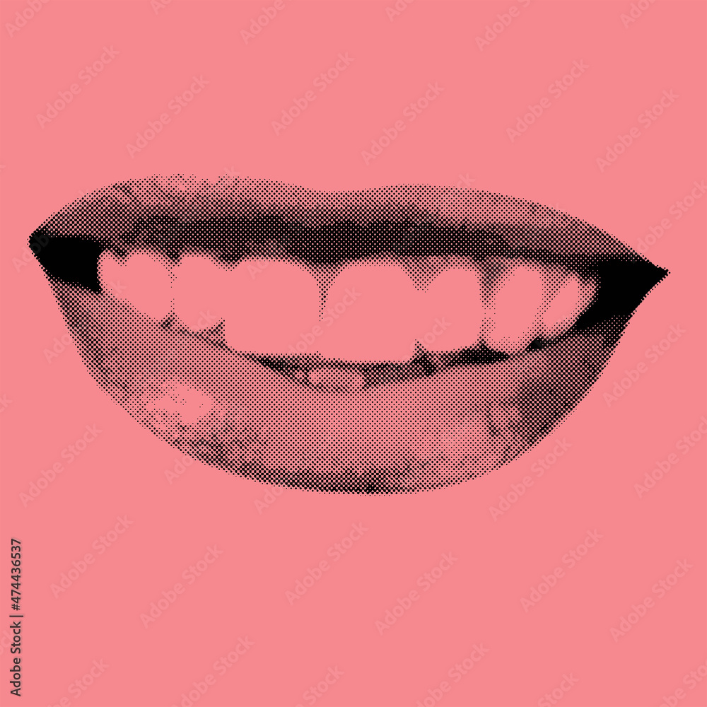 Vector shape illustration of woman lips with smile and visible teeth in ...