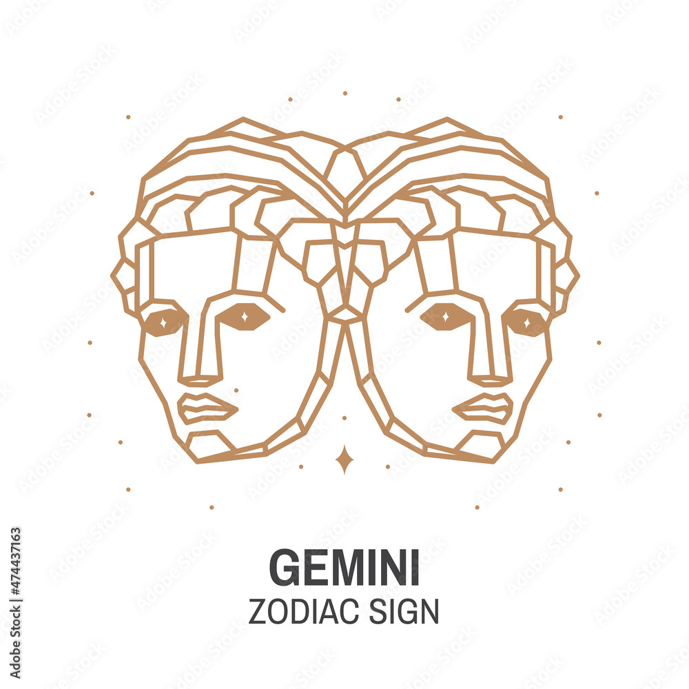 Zodiac astrology horoscope sign Gemini linear design. Vector ...