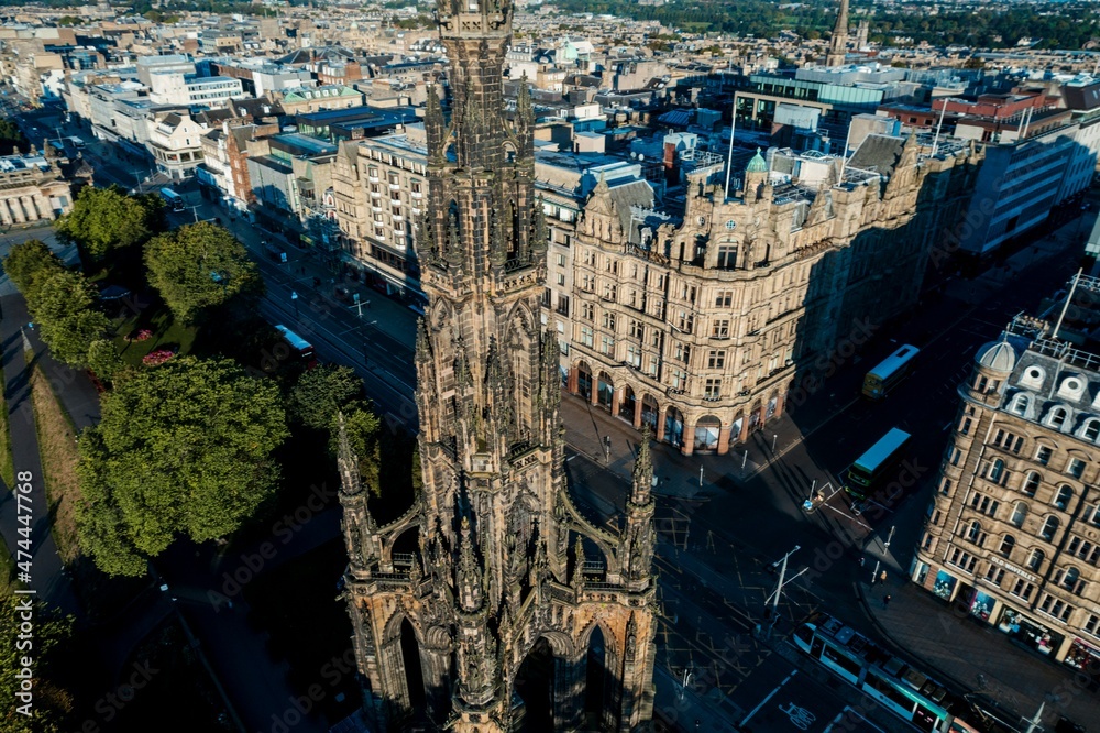 Aerial View of Edinburgh. Scott Monument is a Victorian Gothic. Scott ...