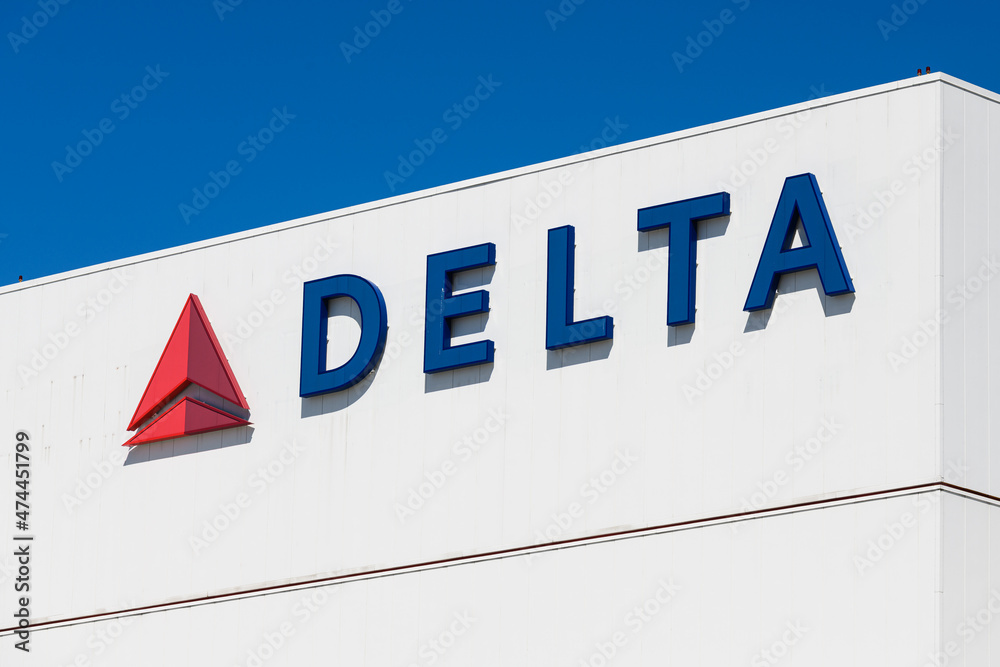 Seattle - April 17, 2021; Delta Airlines corporate logo and workmark on ...