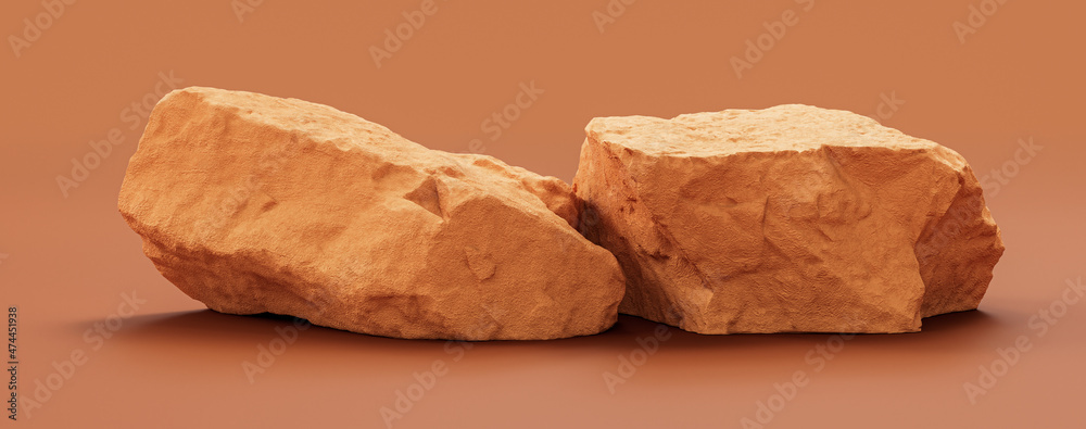 Single color yellow rocks in a flat yellow color background for product ...