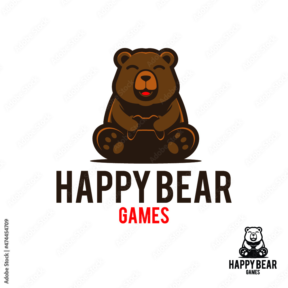Happy bear playing cartoon logo mascot Stock Vector | Adobe Stock