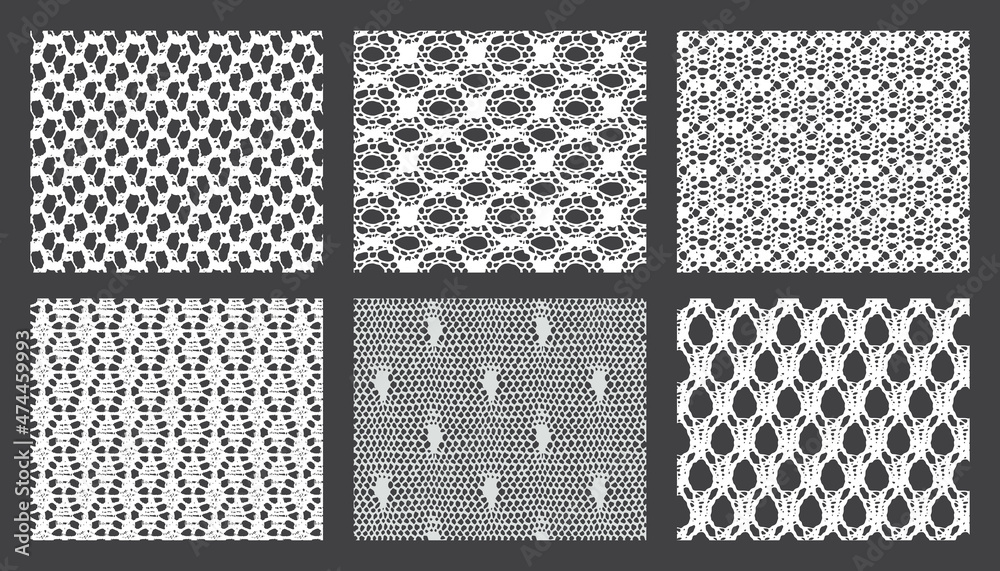 Bundle of lace mesh fabric. Black and white textures. Stock Vector ...