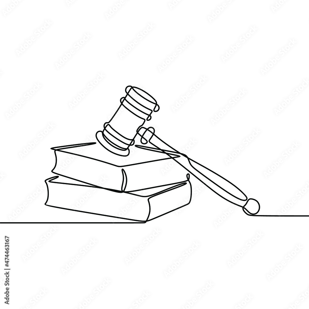 law hammer and book oneline continuous single line art Stock Vector ...