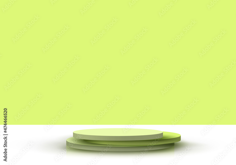 3D realistic green stacked podium or pedestal stand platform on stage ...