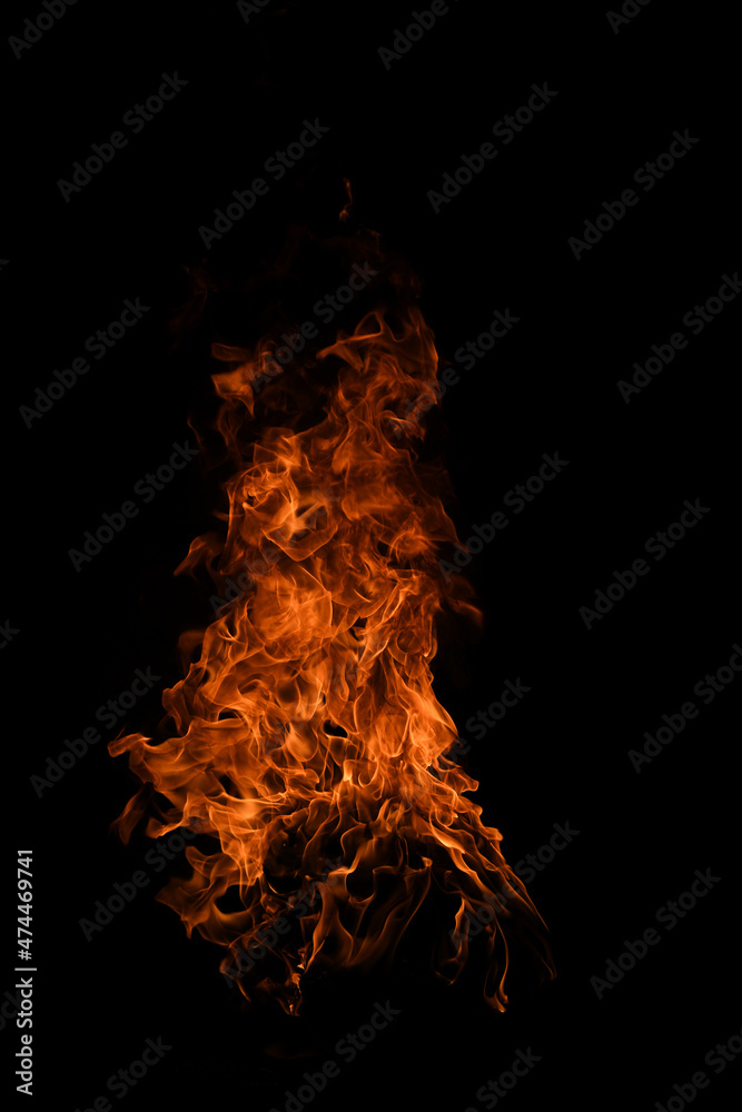Fire flame isolate on black background. Burn flames, abstract texture ...