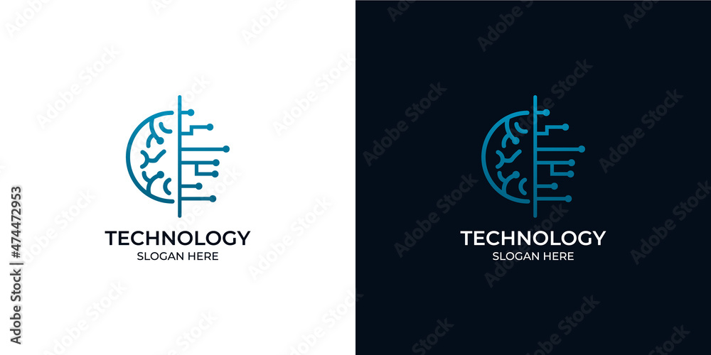 brain combination technology logo Stock Vector | Adobe Stock