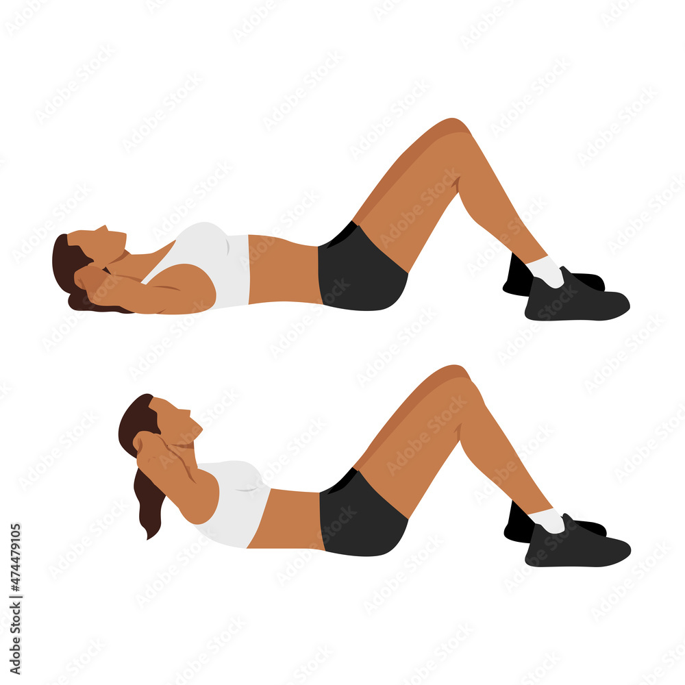 Woman doing crunches flat vector illustration isolated on white ...