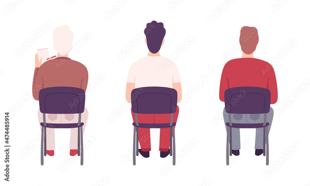 Young Male Student Sitting on Chair in Class Back View Vector Set Stock ...