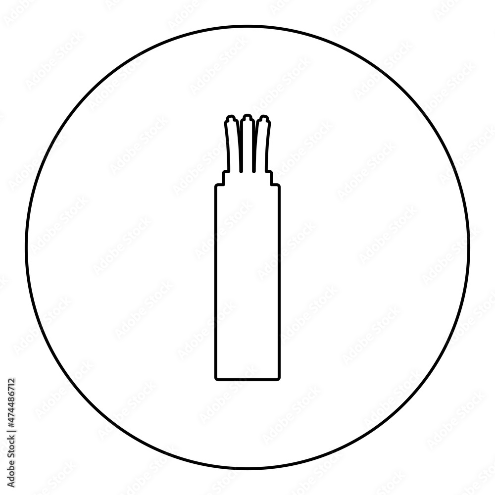 Wire Cord electrical cable curved power optical fibre icon in circle ...