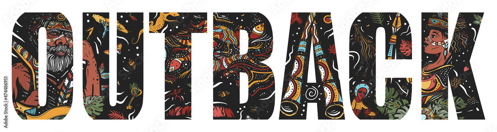 Outback slogan. Australia art. Double exposure lettering. Typography ...