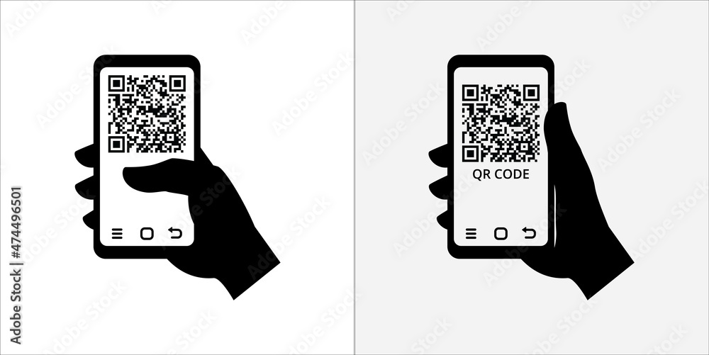 QR code mobile phone scan illustration. Hand holding phone scanning QR ...