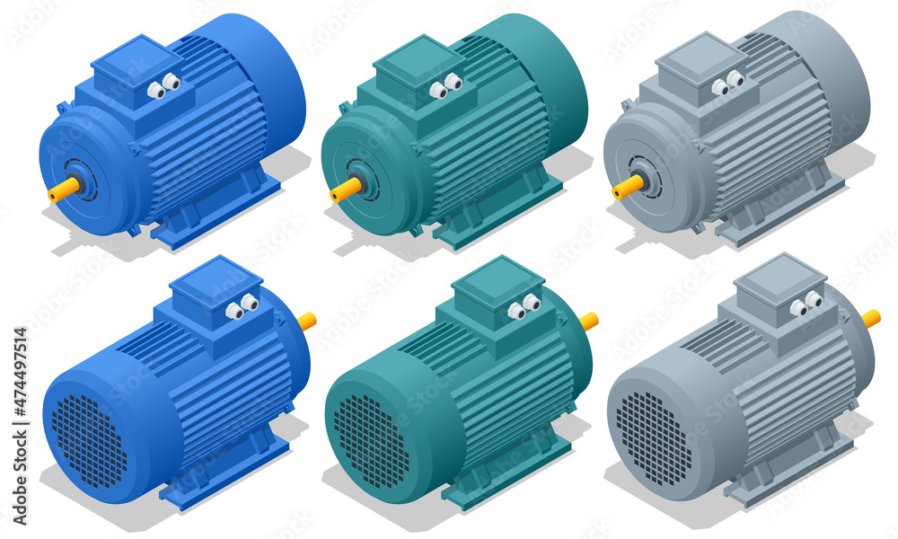 Isometric Electric Generator Motor isolated on white background. Power ...