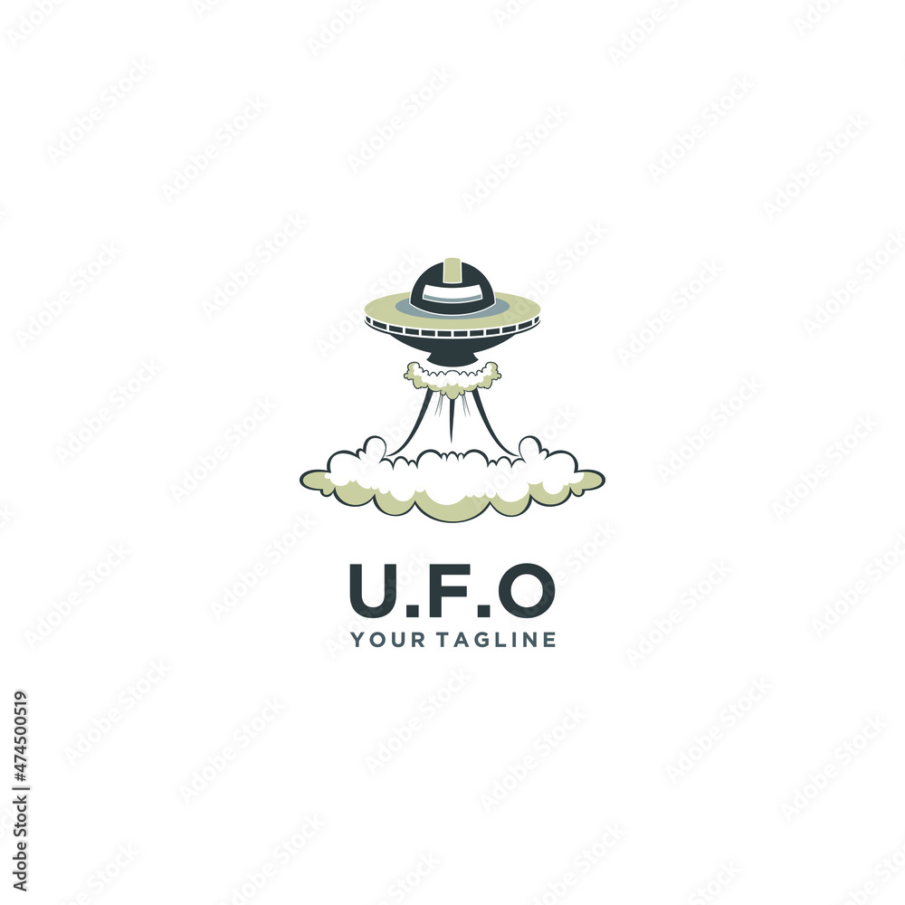 Vector illustration of the concept of a UFO plane taking off in soft ...