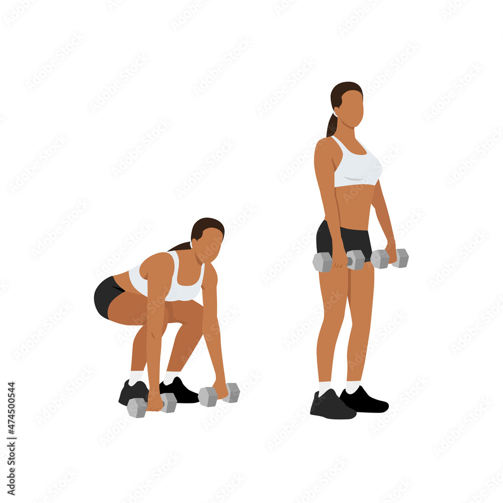 Woman doing dumbbell deadlift exercise flat vector illustration ...