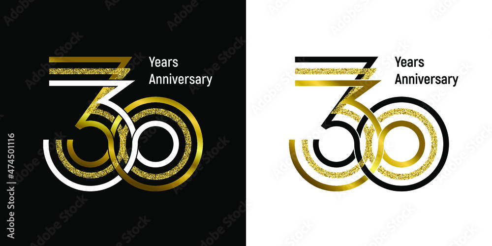 Elegant 30th anniversary logo template made from gold, black and white ...