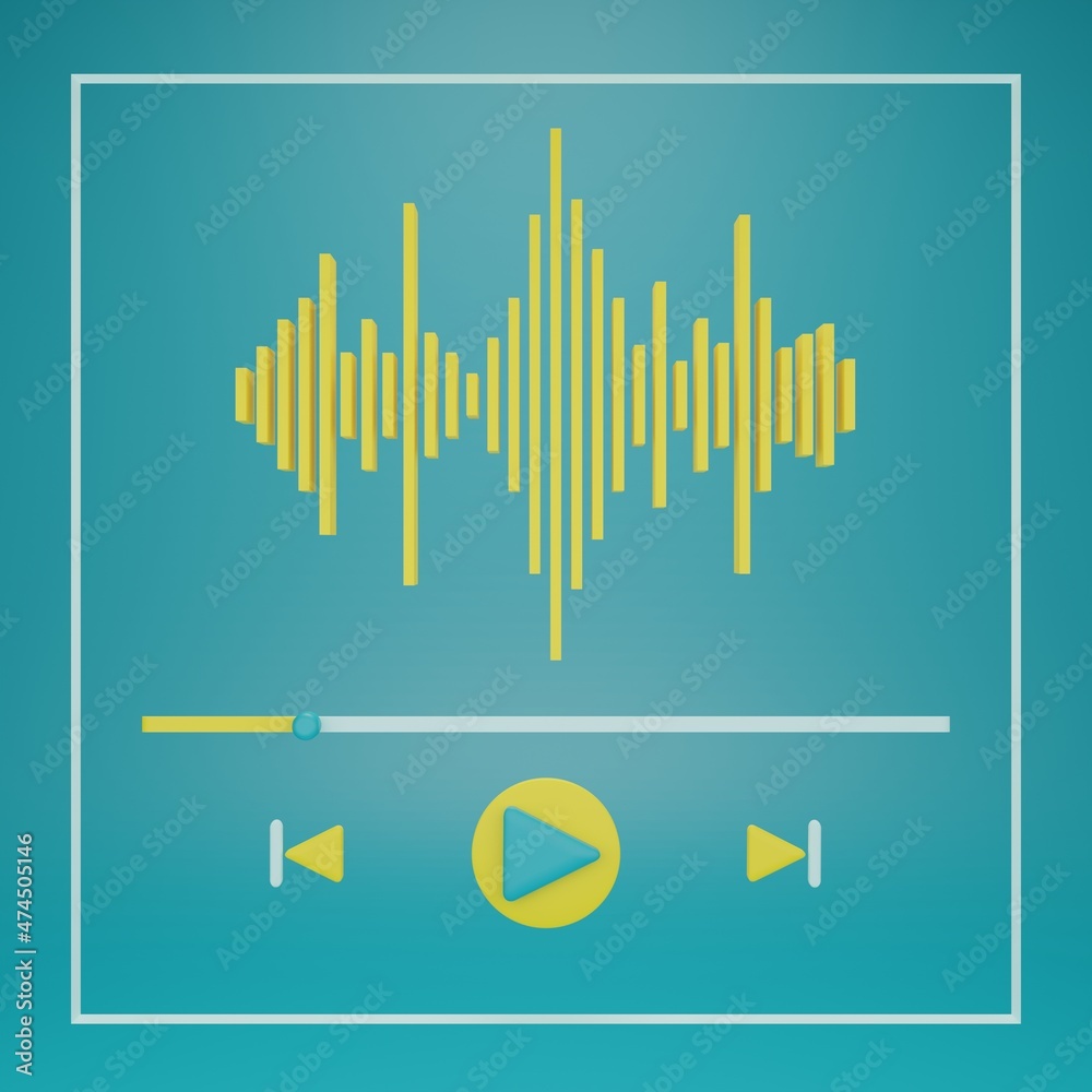 3D minimal music player in blue and yellow colors with audio visualizer ...