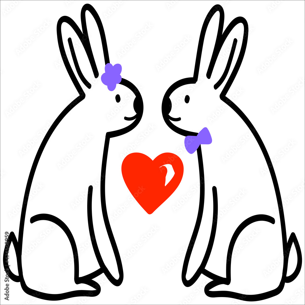 cute hand drawn bunny couple in love,doodle clip art with girl and boy ...