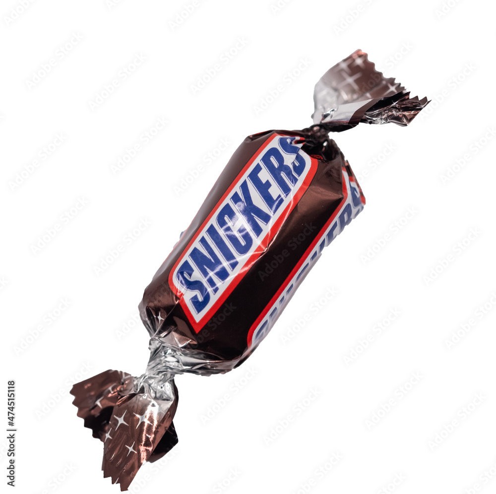 Norwich, Norfolk, UK – December 2021. Close up of a mini Mars Snickers ...