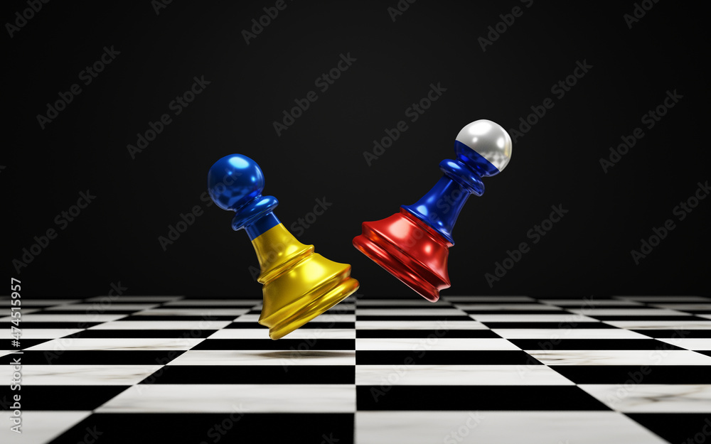 Chess fighting between Russia and Ukraine on chess board by 3d ...