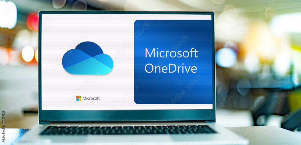 Laptop computer displaying logo of Microsoft OneDrive Stock Photo ...