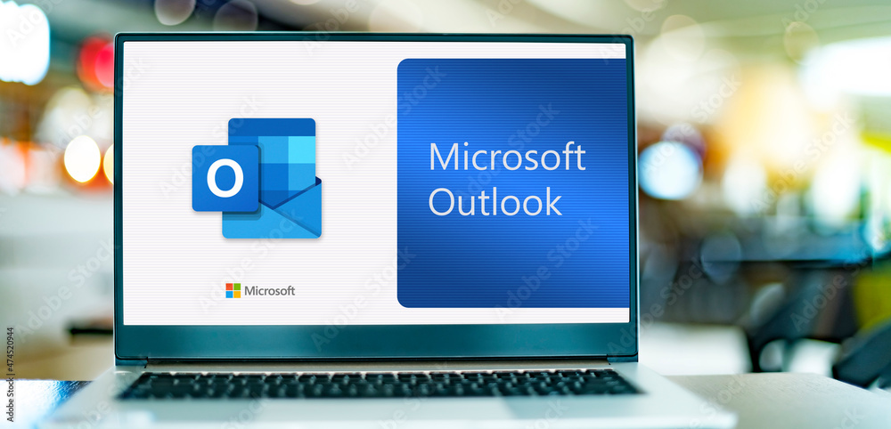 Laptop computer displaying logo of Microsoft Outlook Stock Photo ...