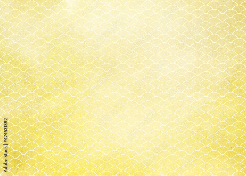 Line art background with gold scales. Japanese washi paper texture with ...