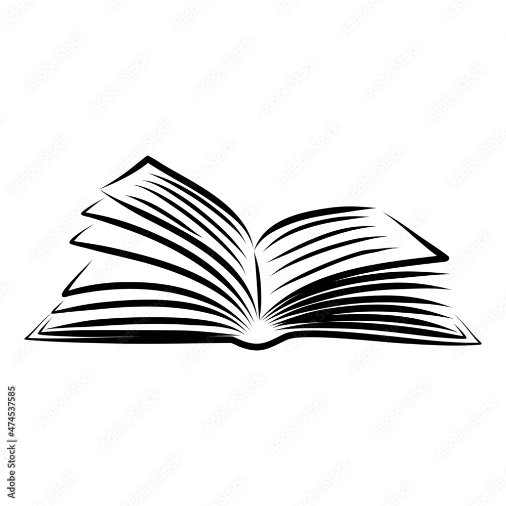 Simple outline black and white book icon. Vector doodle of an open book ...