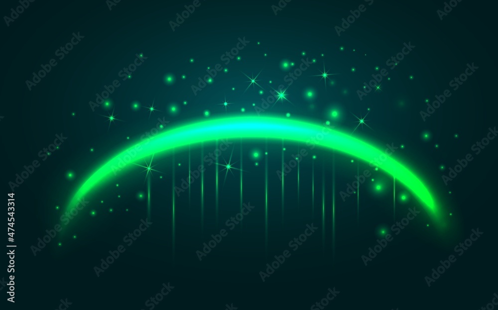 Magic neon green arc. 3d realistic lighten arch. Fairy curve shiny line ...