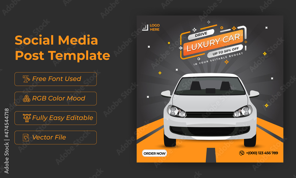 Car social media post or square web banner advertising template design ...