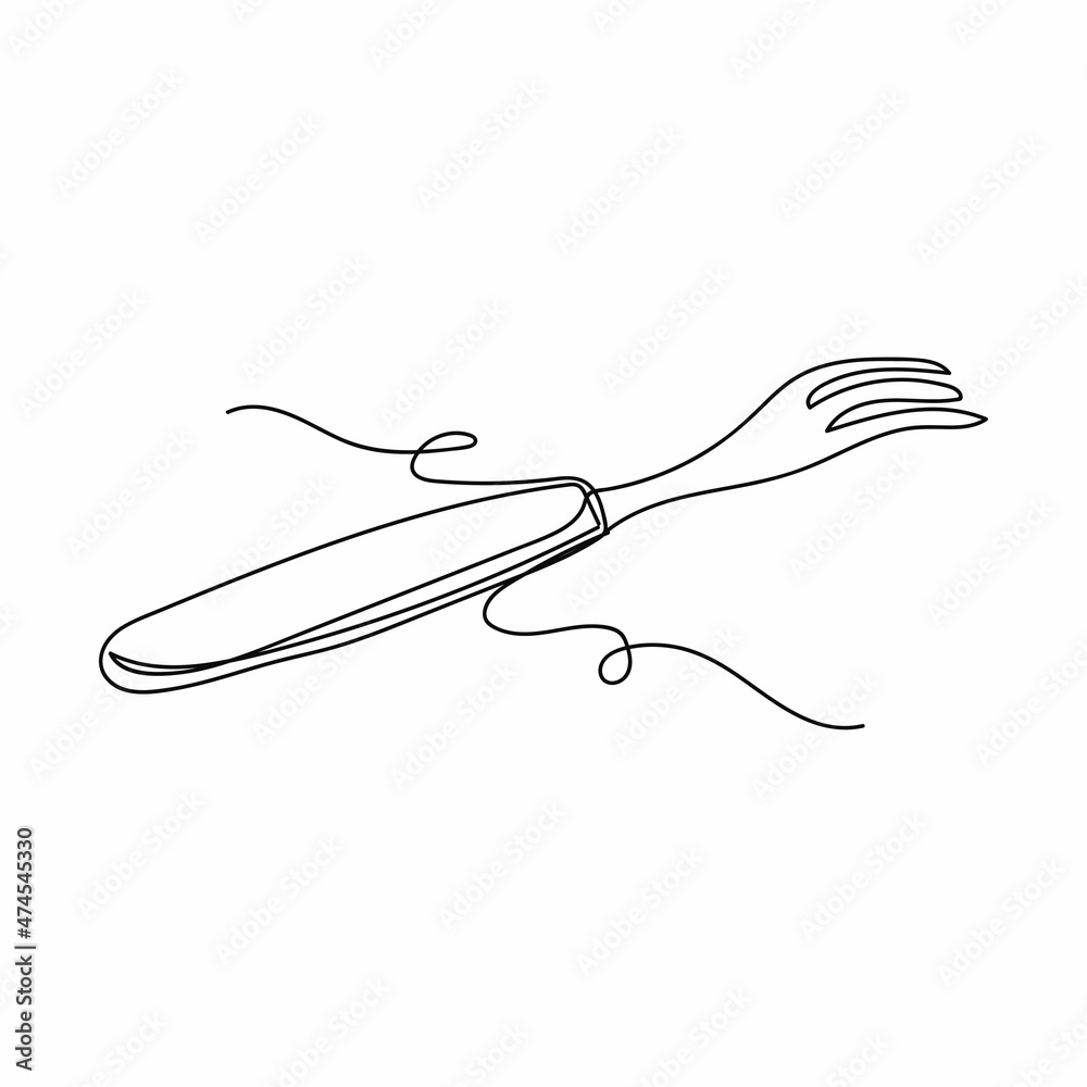 Vector abstract continuous one single simple line drawing icon of fork ...