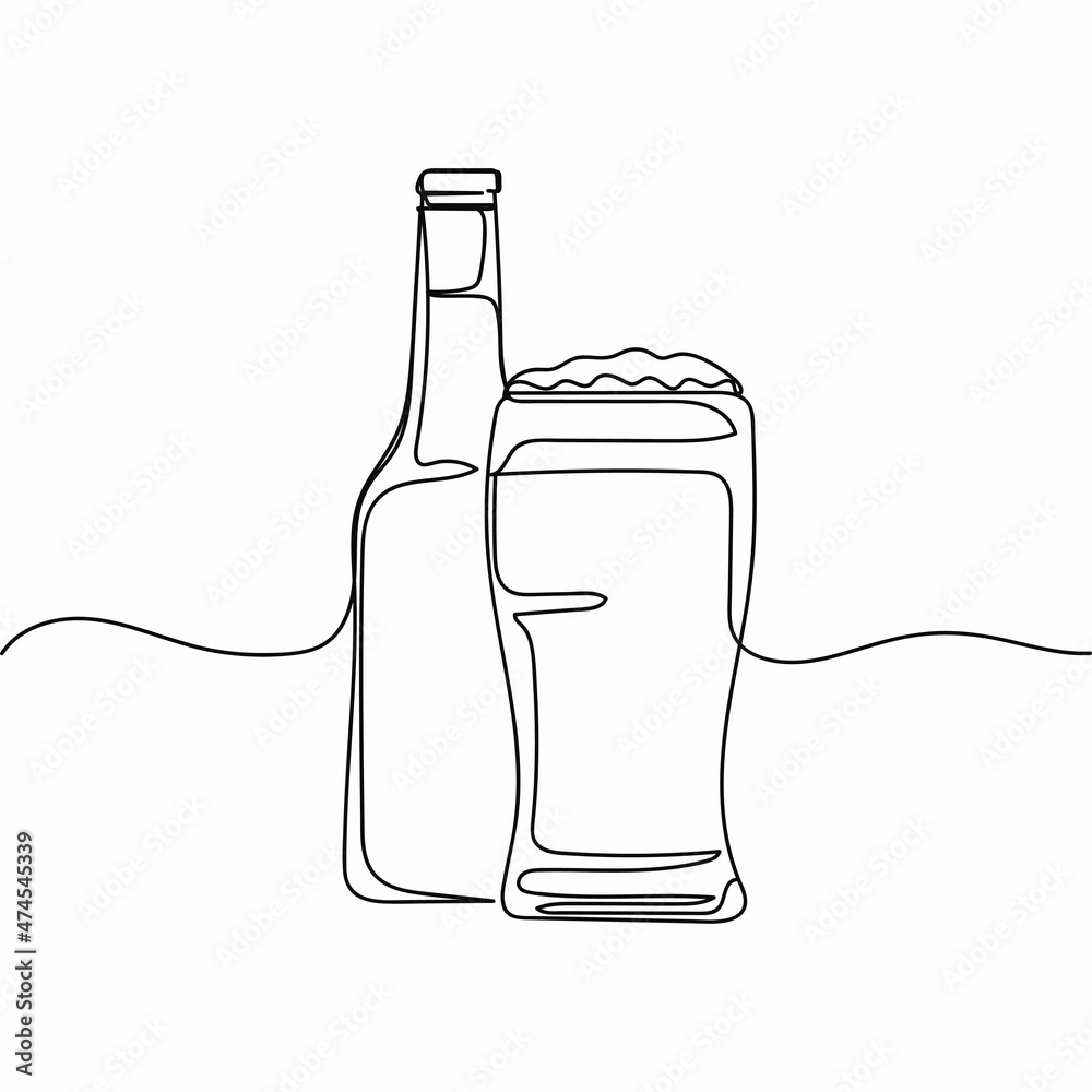 Vector abstract continuous one single simple line drawing icon of beer ...