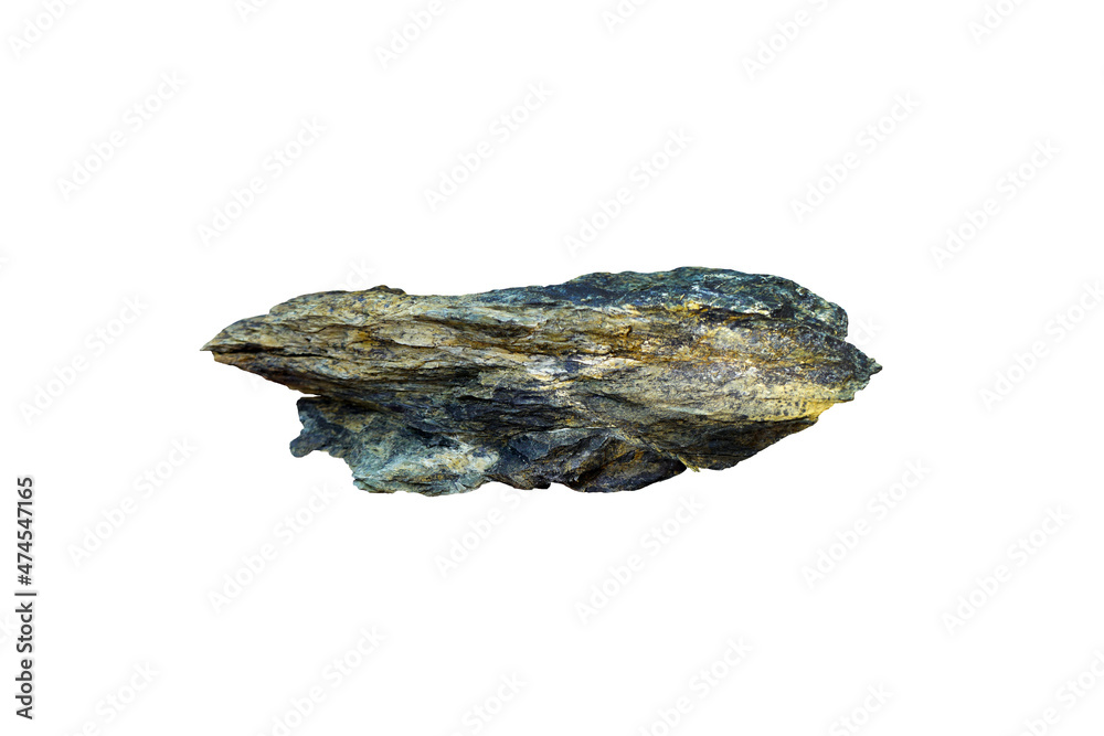 Raw serpentine mineral in metamorphic rock isolated on white background ...