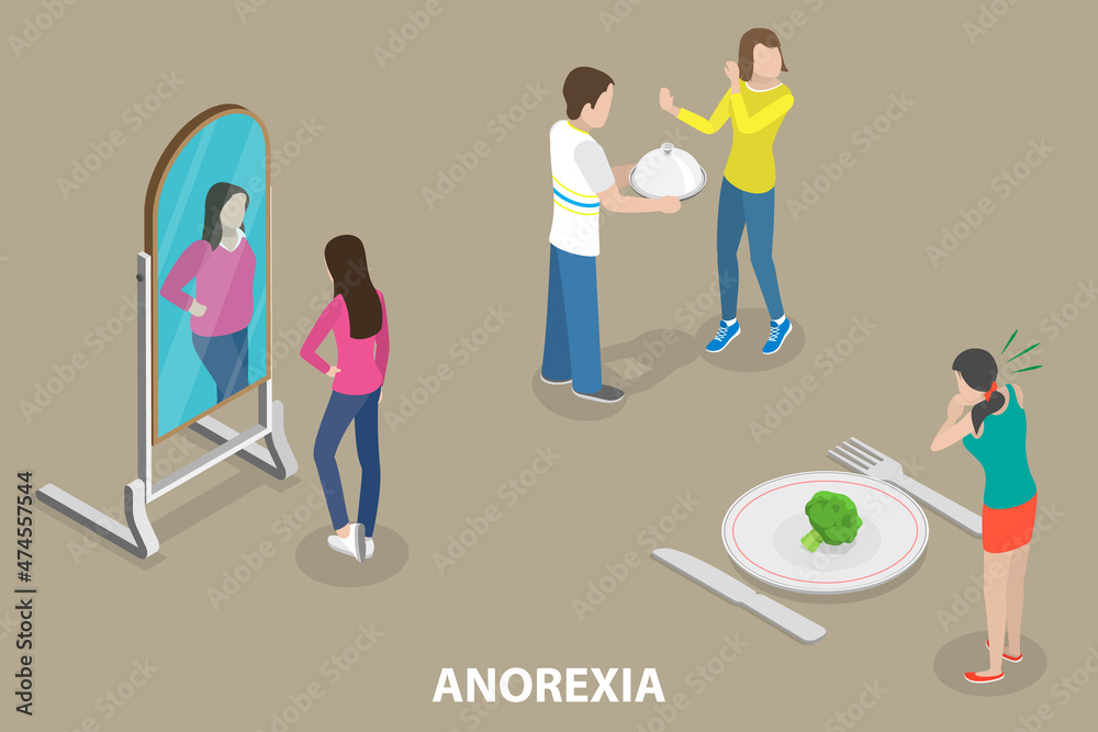 3D Isometric Flat Vector Conceptual Illustration of Anorexia Nervosa ...