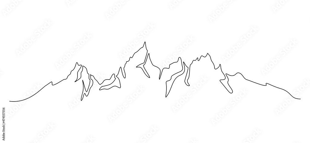 One continuous line drawing of mountain range landscape. Minimalistic ...