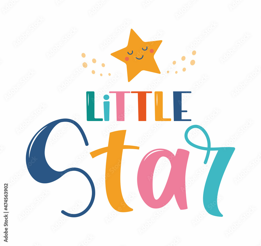 Hand drawn lettering Little Star for print, clothes, greeting card ...